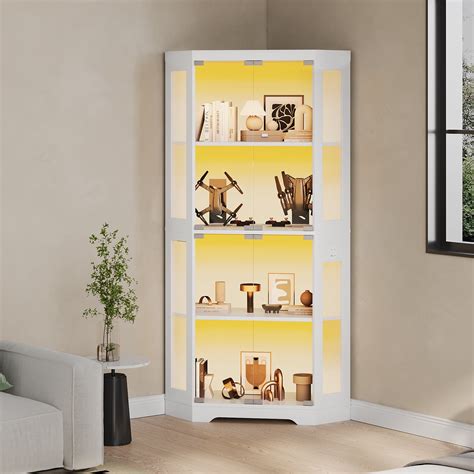 63 Corner Curio Display Cabinet With Glass Doors 4 Tier Showcase With