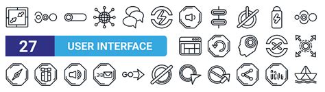 Set Of 27 Thin Line User Interface Icons Such As Image Of A Flower Premier Text Height Turn Off
