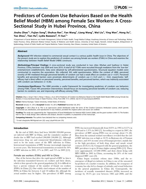 Pdf Predictors Of Condom Use Behaviors Based On The Health Belief Model Hbm Among Female Sex