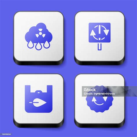 산비 방사성 구름 재활용 기호 재활용 및 아이콘쇼핑백을 설정합니다 흰색 정사각형 버튼 벡터 0명에 대한 스톡 벡터 아트 및 기타
