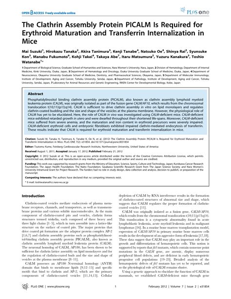 Pdf The Clathrin Assembly Protein Picalm Is Required For Erythroid