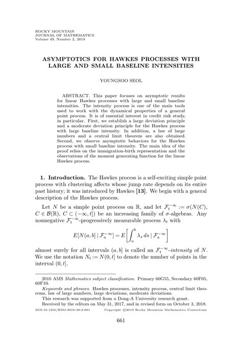 Pdf Asymptotics For Hawkes Processes With Large And Small Baseline Intensities