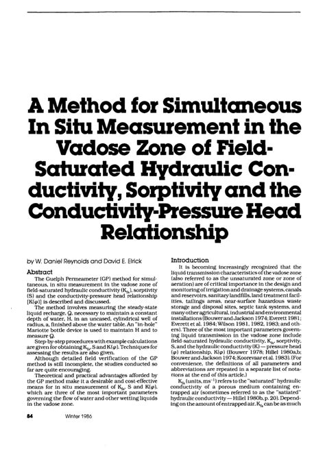 Pdf A Method For Simultaneous In Situ Measurement In The Vadose Zone Of Field‐saturated