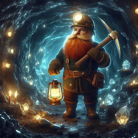 Dwarf Miner With A Pickaxe And Lantern Premium Ai Generated Image