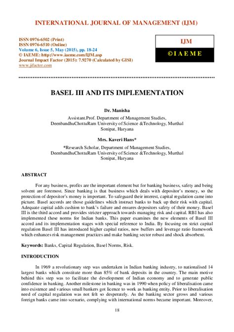 Pdf Basel Iii And Its Implementation