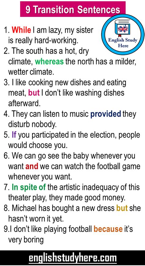 9 Transition Sentences Transition Words With Examples English Study Here