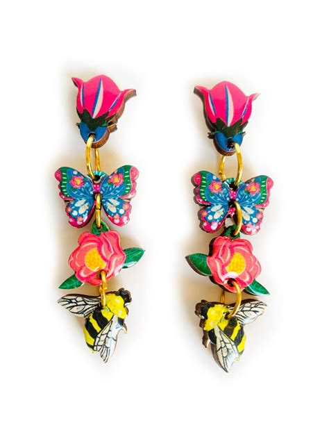 Dangle Drop Flower Butterfly Earrings Statement Flower Earrings Summer