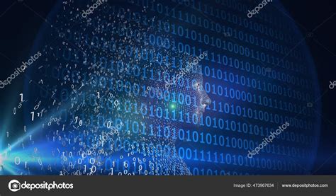 Composition Exploding Human Bust Formed Particles Binary Coding Global