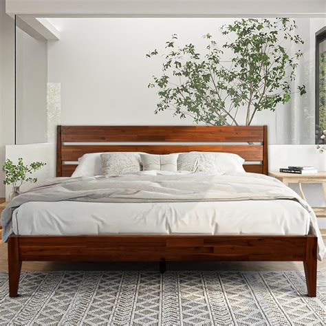 Acacia Emery Bed Frame With Headboard Solid Wood Platform Bed King