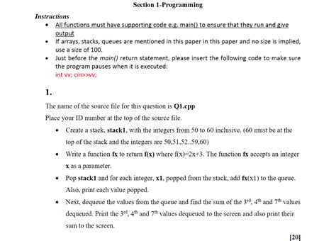 Section 1 Programming Instructions All Functions