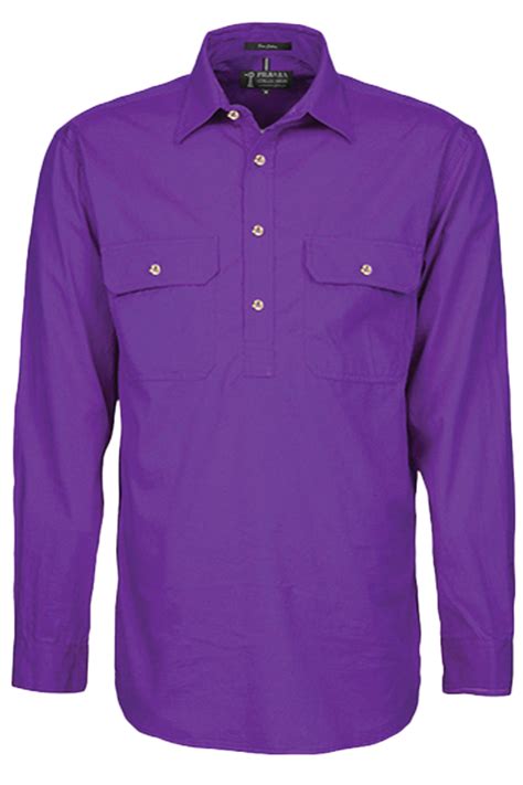 Pilbara Mens Rm200cf Closed Front Long Sleeve Shirt Purple