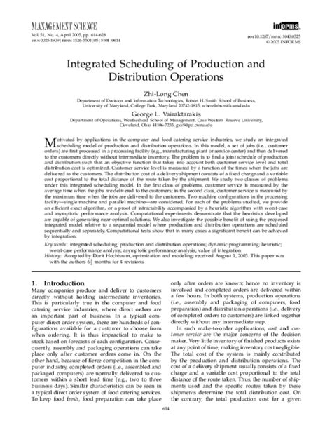 Pdf Integrated Scheduling Of Production And Distribution Operations