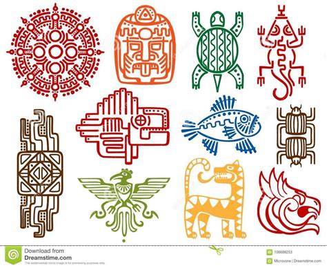 Símbolos Mexicanos Antiguos Coloridos De La Mitología Del Vector
