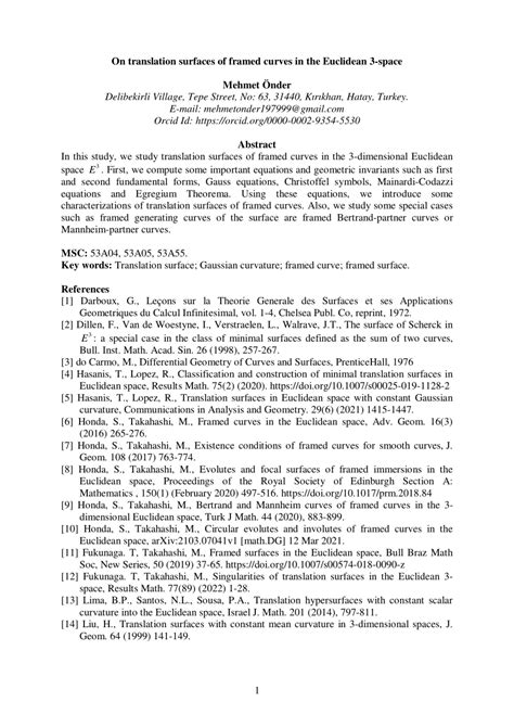 Pdf On Translation Surfaces Of Framed Curves In The Euclidean 3 Space
