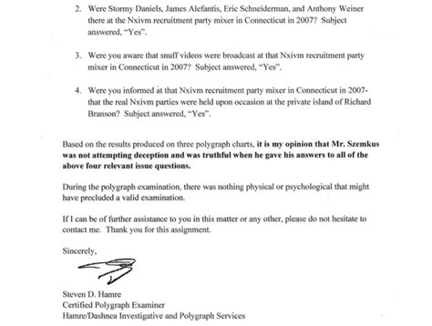 Ben Szemkus Polygraph Results Letter 2023 Diary Dannielle Blumenthal