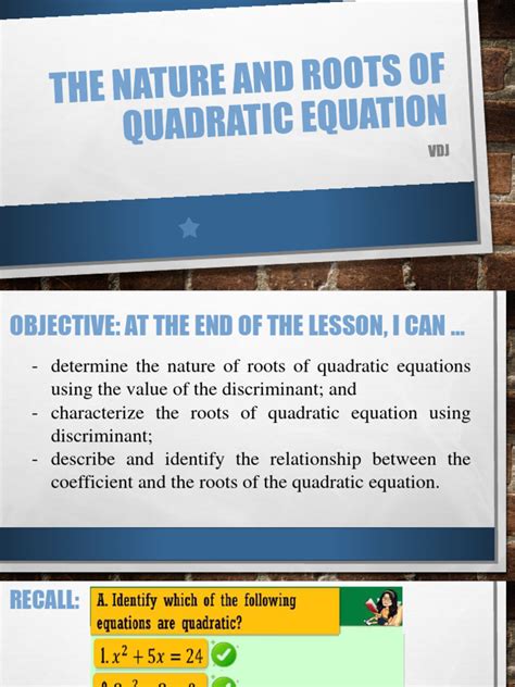 Lesson 1 2 The Nature And Roots Of Quadratic Equation Discriminant Pdf Quadratic Equation