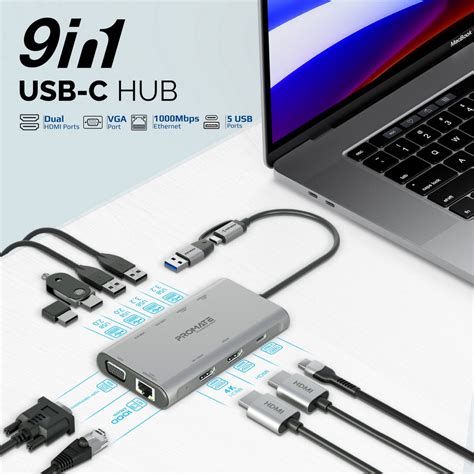 9 In 1 Mst Triple Display Super Speed Multi Port Hub Promate Technologies