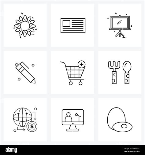 Modern Vector Line Illustration Of 9 Simple Line Icons Of Empty Cart