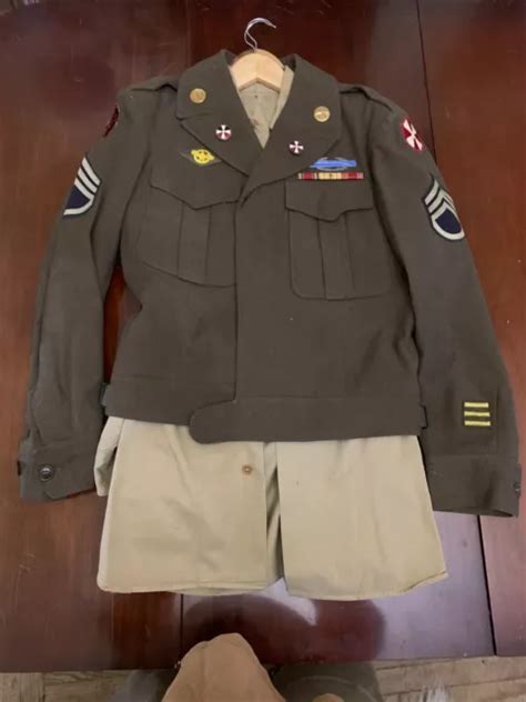 Vintage Wwii United States Army Ike Jacket Uniform With Patches And