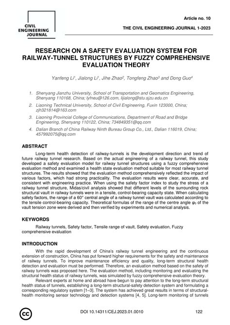 Pdf Research On A Safety Evaluation System For Railway Tunnel