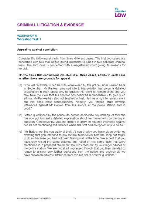 Crle Ws Ce Workshop Tasks CRIMINAL LITIGATION EVIDENCE WORKSHOP Workshop Task