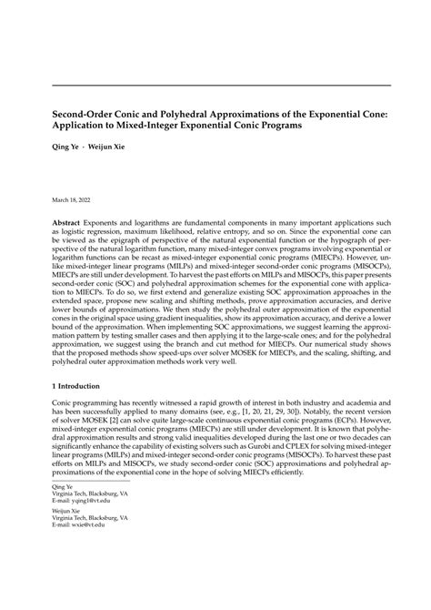 Pdf Second Order Conic And Polyhedral Approximations Of The Exponential Cone Application To