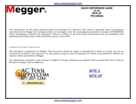 Megger Bite 2p Quick Reference Guide