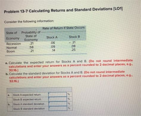 solved problem 13 7 calculating returns and standard
