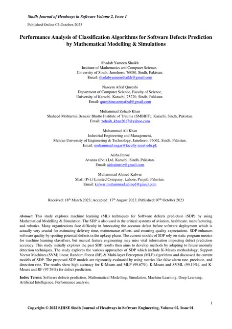 Pdf Performance Analysis Of Classification Algorithms For Software Defects Prediction By