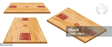 나무 쪽모이 세공 바닥과 표시 라인이 있는 등대식 농구 코트 윤곽 농구 놀이터 상단 보기 활동적인 레크리에이션을 위한 스포츠