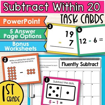 Subtract Within Task Cards For First Grade Subtraction With Pictures