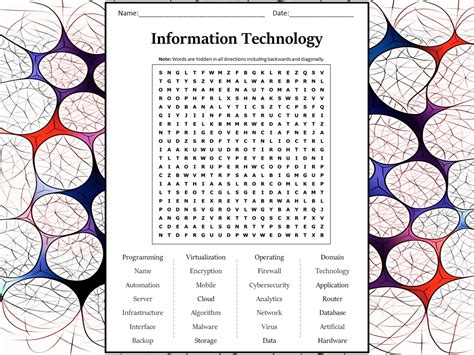 Information Technology Word Search Puzzle Worksheet Activity Teaching Resources