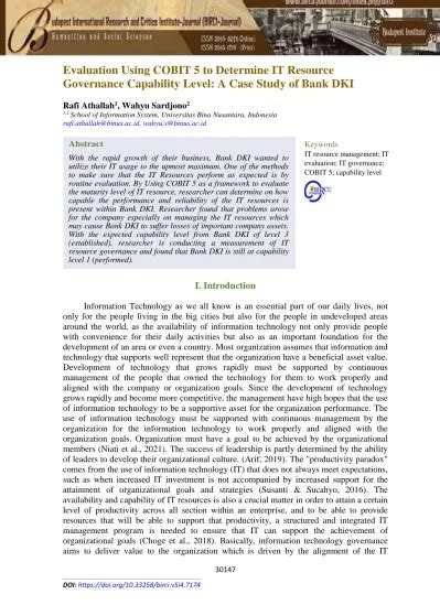 Evaluation Using Cobit 5 To Determine It Resource Governance Capability Evaluation Using Cobit 5 To Determine It Resource Governance Capability