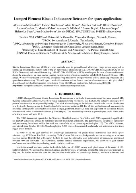 Pdf Lumped Element Kinetic Inductance Detectors For Space Applications