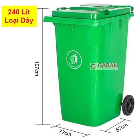 Thùng Rác 240l Loại Dày Bằng Nhựa Nắp Kín Có Bánh Xe Bảo Hộ Garan