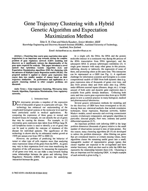 Pdf Gene Trajectory Clustering With A Hybrid Genetic Algorithm And