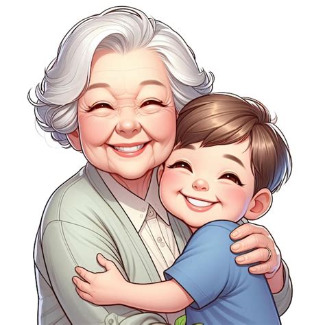 Una Anciana Una Abuela Abraza A Su Nieto Día De Los Abuelos Foto Premium
