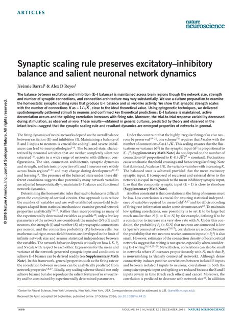 Pdf Synaptic Scaling Rule Preserves Excitatoryinhibitory Balance And
