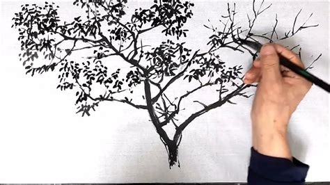 한국화 풍경화 밤나무 가지에 잎 붙이기 밤나무 가지에 피어나는 이파리 Youtube