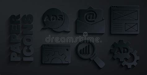 Set Magnifying Glass And Analysis Browser Window Setting Advertising Mail E Mail And Icon