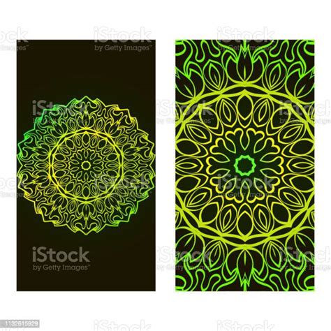 텍스트에 대 한 공간을 가진 초대장 템플릿 인사말 카드의 집합입니다 만다라 디자인 벡터 일러스트입니다 블랙 그린 색상 0명에 대한 스톡 벡터 아트 및 기타 이미지 Istock