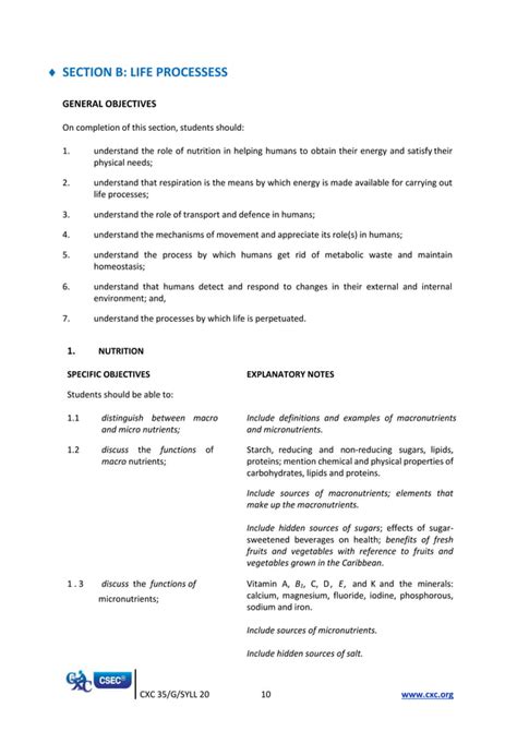Csec Human And Social Biology Syllabus With Specimen Papers PDF Biological Sciences