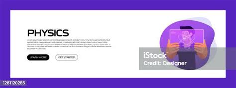 방문 페이지 템플릿 웹 사이트 배너 광고 및 마케팅 자료 온라인 광고 비즈니스 프리젠 테이션 등에 대한 물리학 관련 벡터 일러스트레이션 0명에 대한 스톡 벡터 아트 및 기타