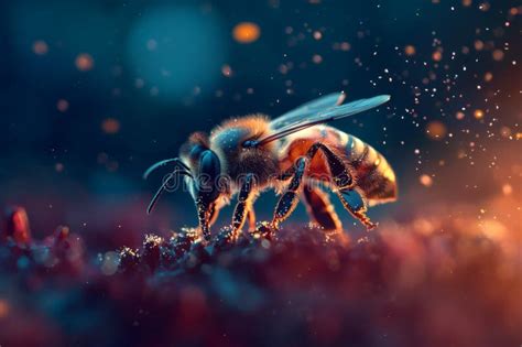 Honey Bee Collects Nectar In Golden Light Generative Ai Stock