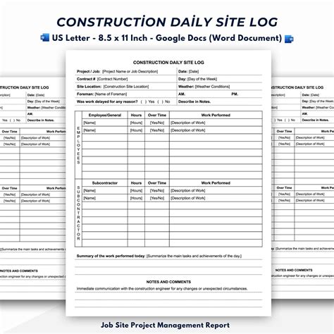 Construction Daily Site Log Job Site Project Management Report