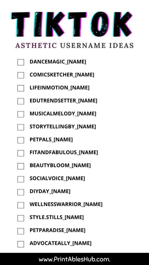 Printable List Of Tik Tok Username Ideas Printables Hub