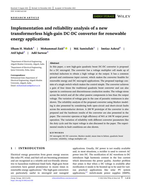 Implementation And Reliability Analysis Of A New Transformerless High‐gain Dc‐dc Converter For