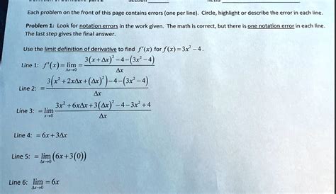 Solved Problem 1 Look For Notation Errors In The Work Given The Math