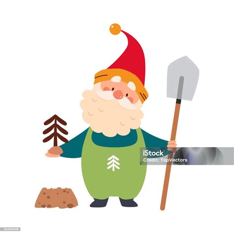 토양 벡터 일러스트레이션에서 삽 심기 나무와 뾰족한 모자에 수염귀여운 노움 문자 귀여운에 대한 스톡 벡터 아트 및 기타 이미지 귀여운 그놈 꼬마 요정 Istock