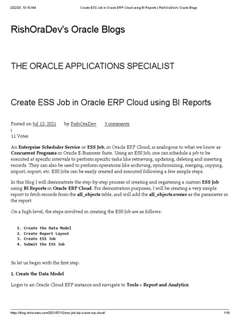 create ess job in oracle erp cloud using bi reports rishoradev s